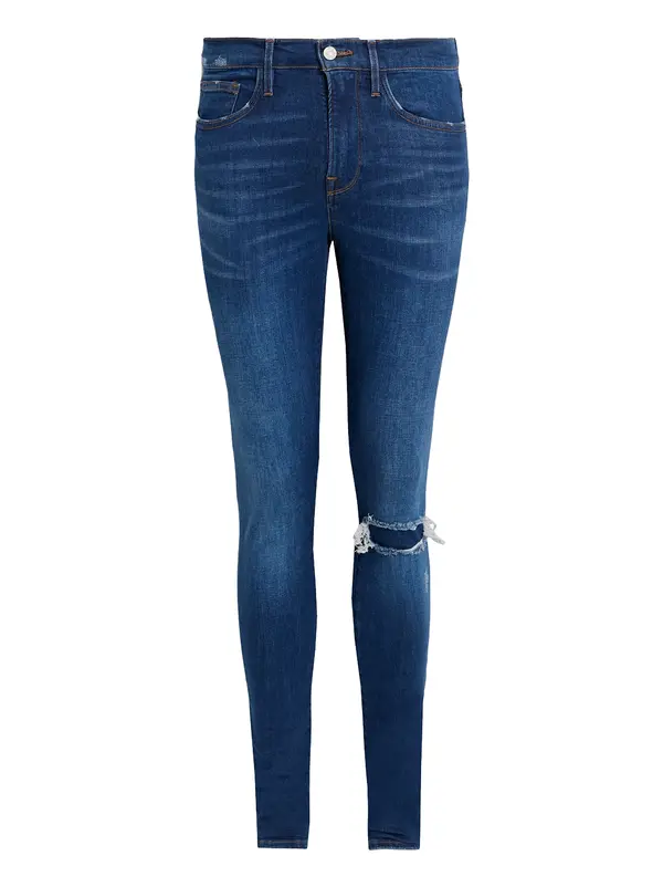 FRAME Jagger Skinny Fit Distressed Jeans - Mid Denim