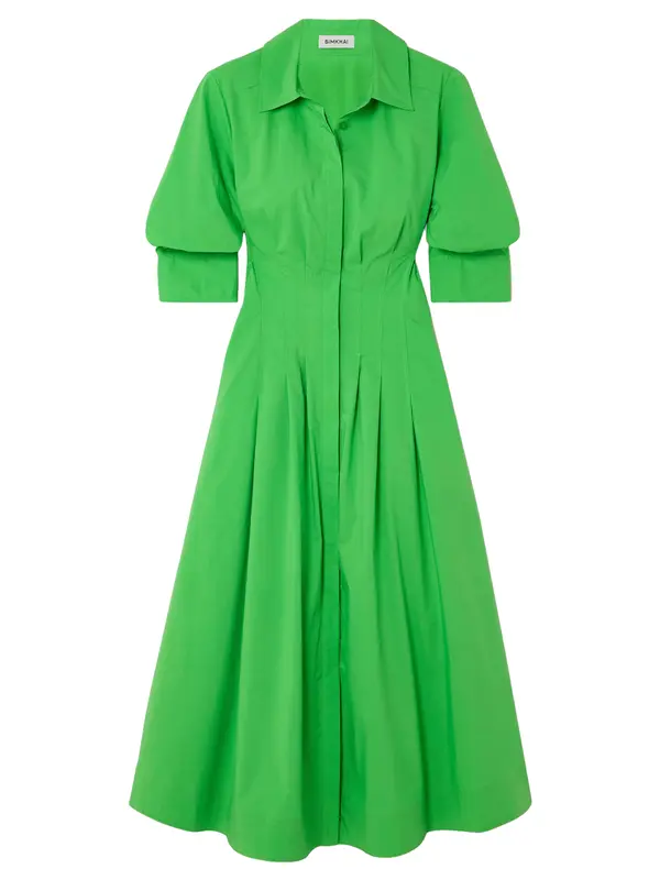 Simkhai Jazz Pleated Cotton-blend Poplin Midi Shirt Dress - Green