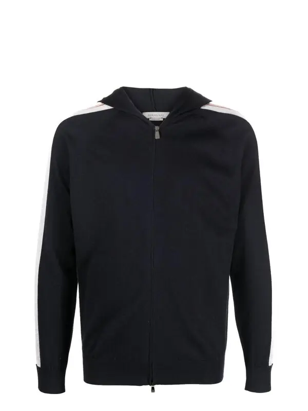 Corneliani Striped-sleeve Zip-up Hoodie - Blue