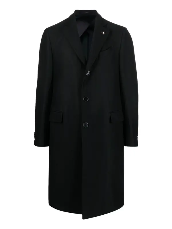 LARDINI Single-breasted Wool Coat - Black