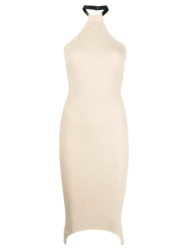 COURREGES Ribbed-knit Halterneck Dress - Neutrals
