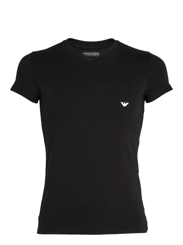 Emporio Armani V-neck Cotton Eagle T-shirt - Black