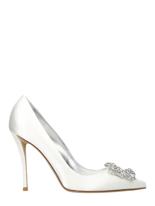 ROGER VIVIER Satin Flower Strass Buckle Pumps - White