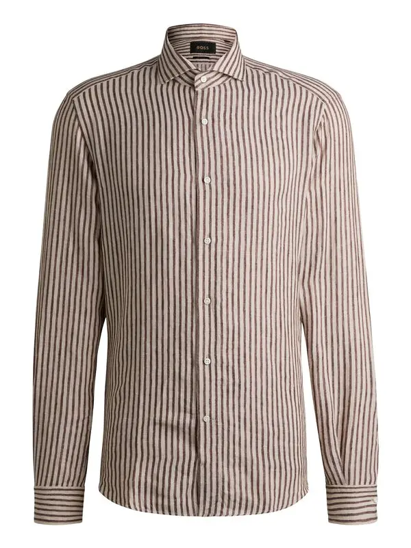 BOSS Linen Striped Shirt - Brown