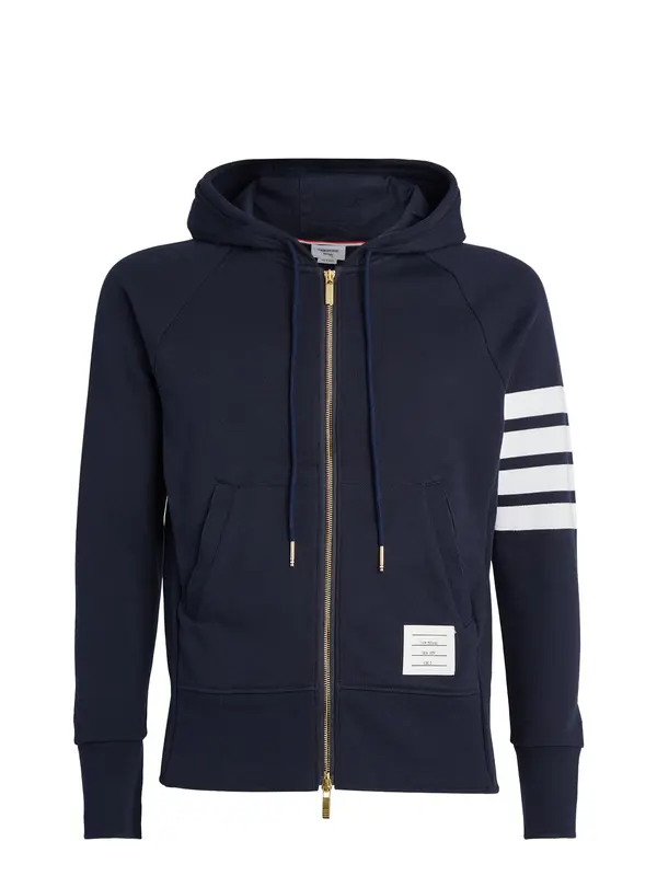 Thom Browne Four-stripe Zip-up Hoodie - Navy
