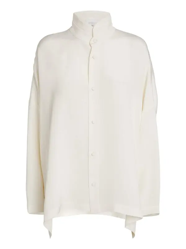 Eskandar Silk Stand-collar Shirt - White