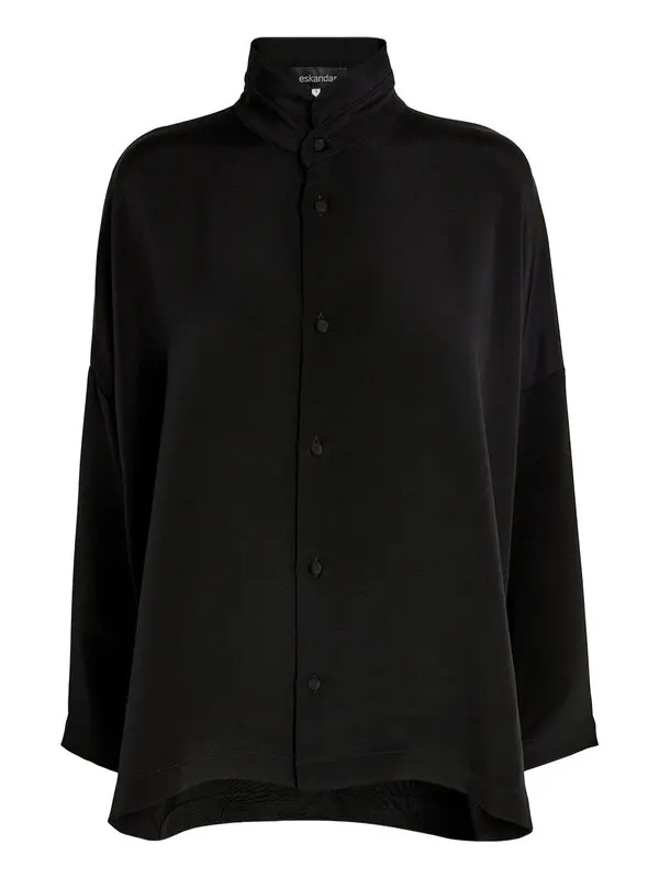 Eskandar Silk Stand-collar Shirt - Black