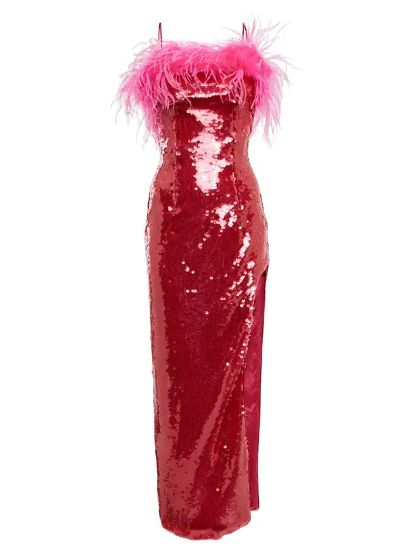 Giuseppe Di Morabito Sequined Feather-trimmed Gown - Pink