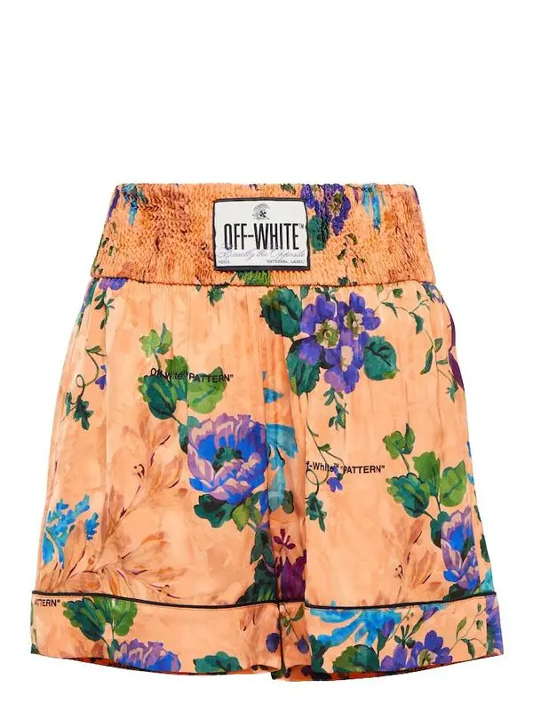 Off-White Floral Jacquard Pajama Shorts - Multicoloured