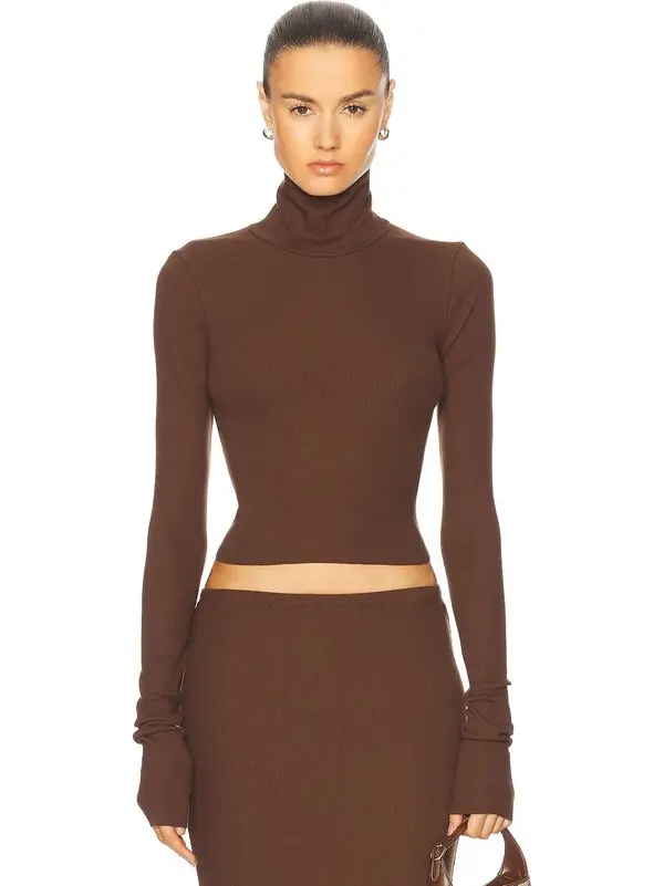 Eterne Cropped Fitted Turtleneck Top - Chocolate
