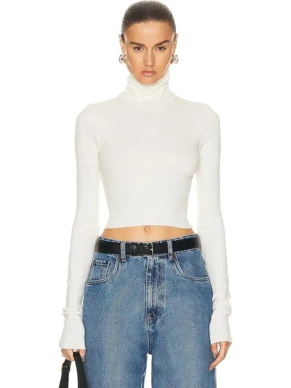 Eterne Cropped Fitted Turtleneck Top - Cream