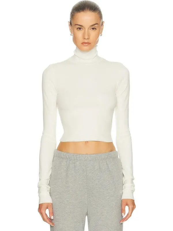 Eterne Cropped Fitted Turtleneck Top - Cream
