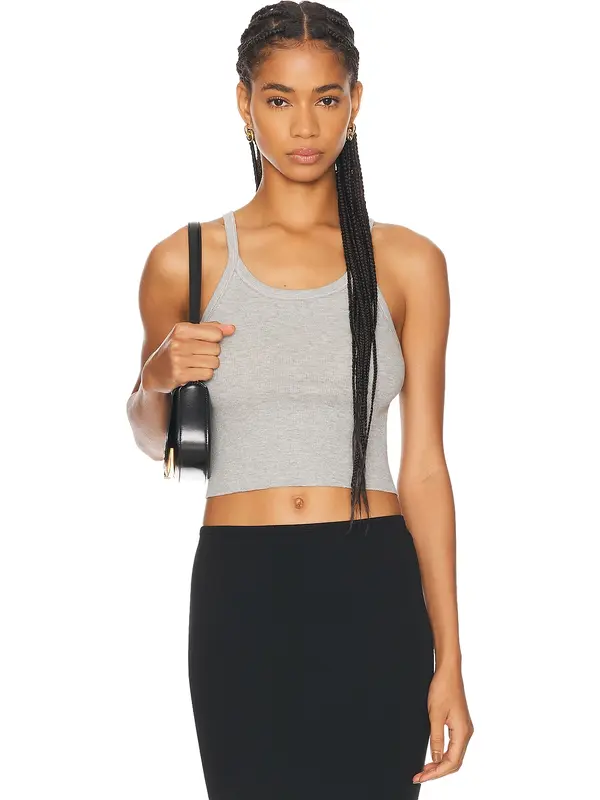 Eterne Cropped Rib Tank Top - Heather Grey