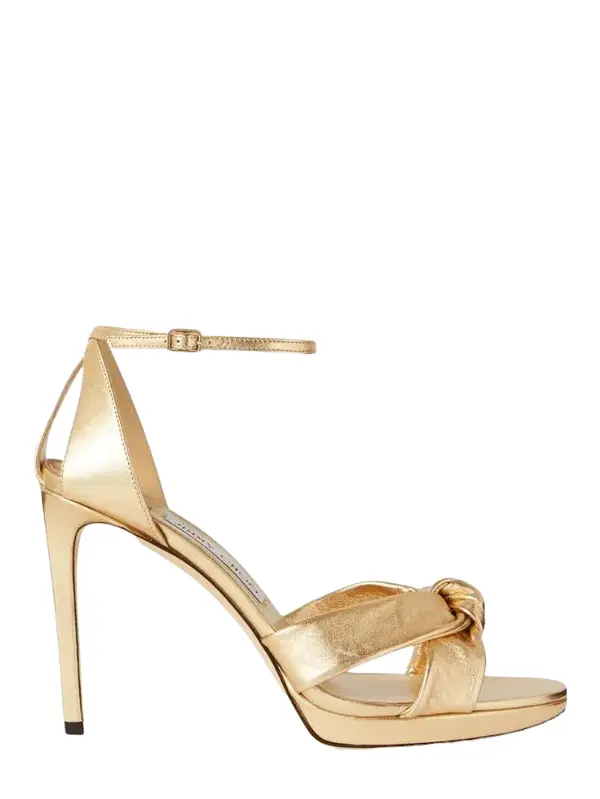 JIMMY CHOO Rosie 100 Knotted Metallic Leather Sandals - Gold