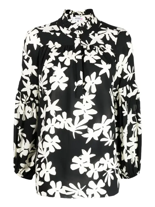 LEMLEM Floral-print Ruffled Blouse - Black