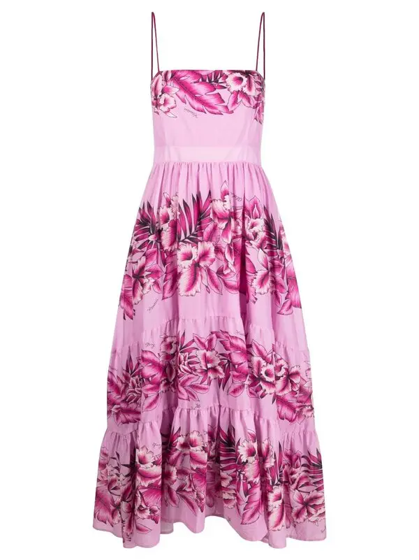 Pinko Floral-print Tiered Maxi Dress - Pink