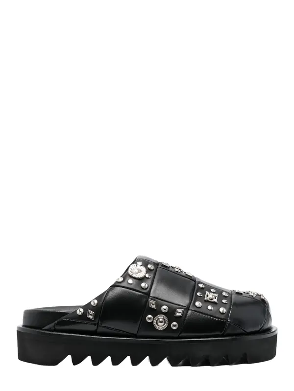 Toga Stud-embellished Leather Clogs - Black