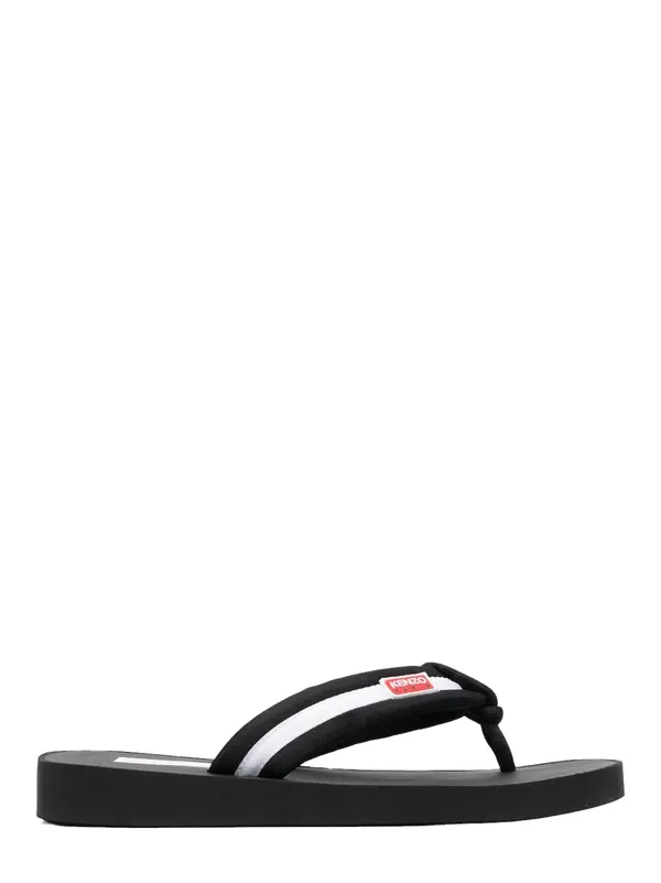 Kenzo Logo-patch Striped Flip Flops - Black