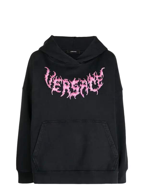 Versace Logo-print Cotton Hoodie - Black