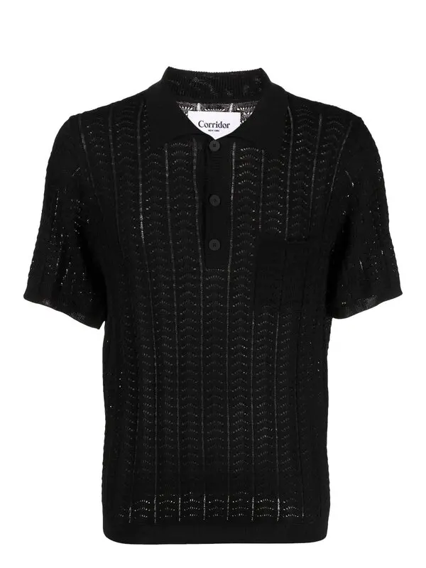 CORRIDOR Openwork-knit Polo Shirt - Black