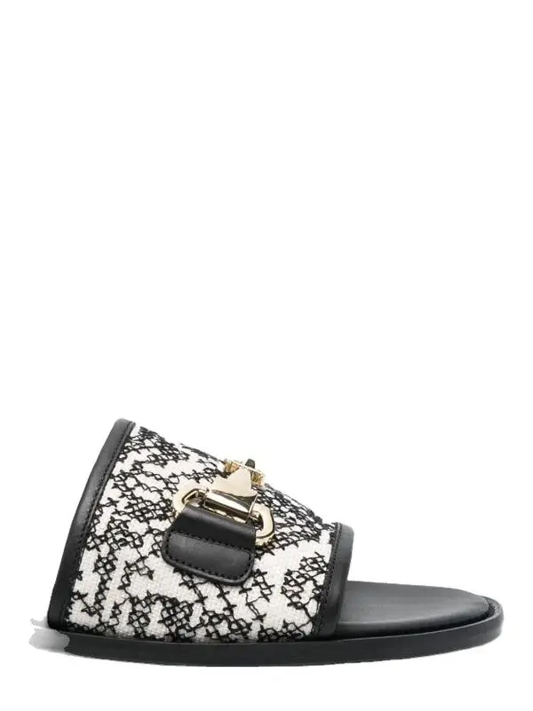 DOUCAL'S Embroidered Leather Slides - Black