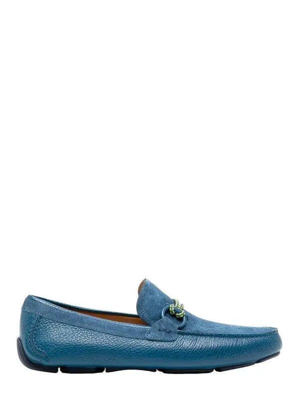 FERRAGAMO Gancini Detail Calf-leather Loafers - Blue