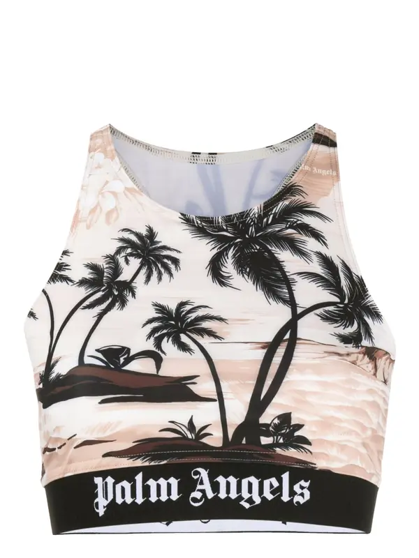 Palm Angels Palm-print Cropped Top - Neutrals