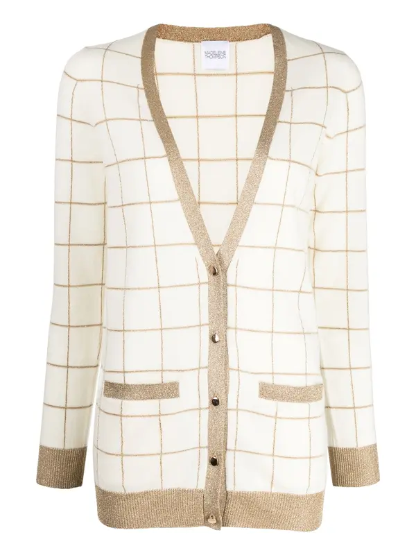 MADELEINE THOMPSON Check-pattern V-neck Cardigan - White