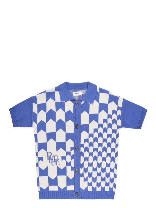 Rhude Racing Checkered Knitted Polo Shirt - Blue