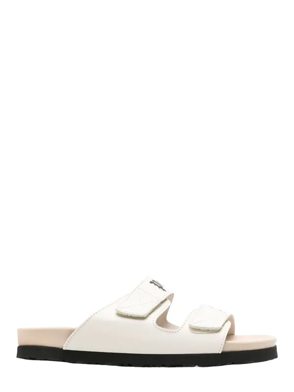 Palm Angels Logo Print Leather Flat Sandals - White