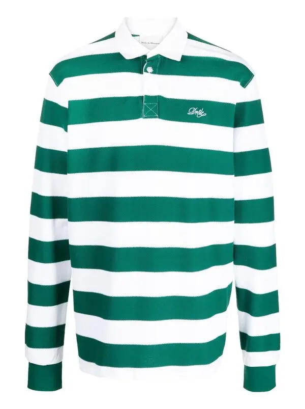Drole De Monsieur Stripe-print Long-sleeved Polo Shirt - Green