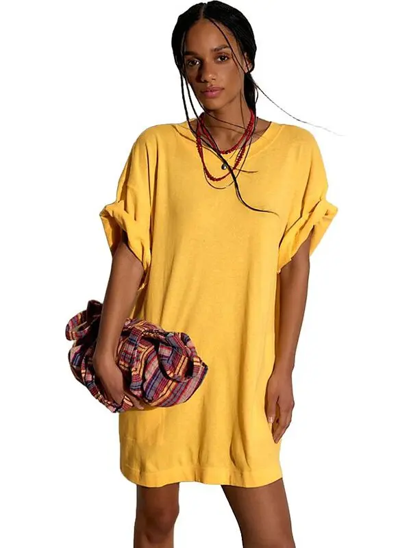 Free People Essential Extreme Tee Mini Dress - Daffodil
