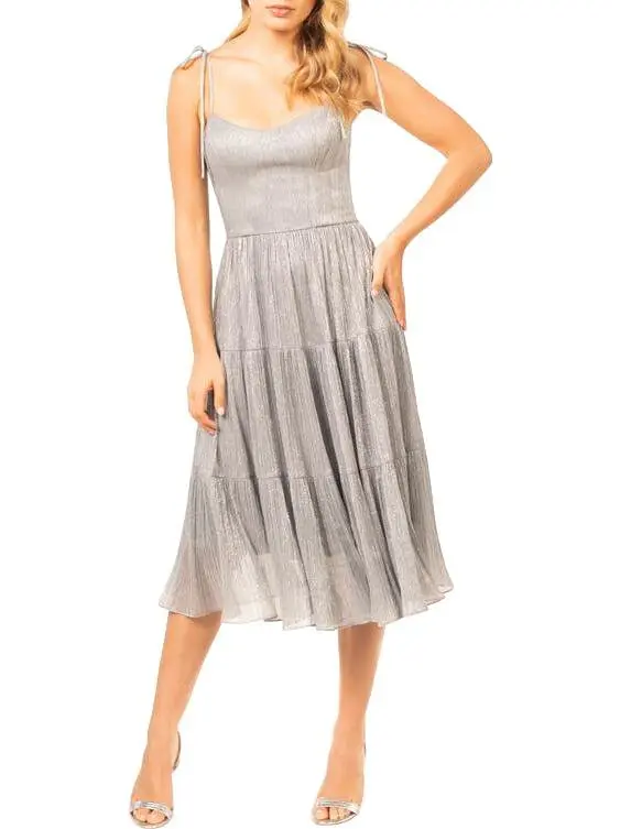 Dress The Population Dream Metallic Tiered Midi Dress - Dove Multi