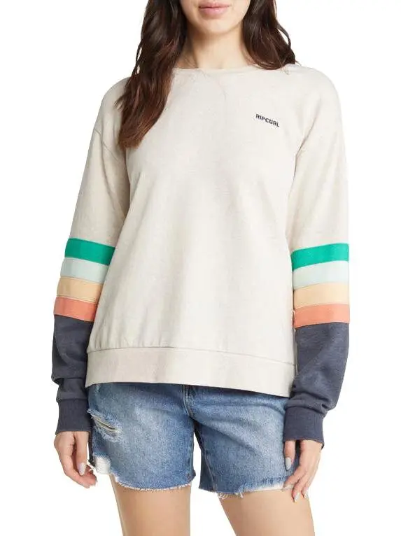 Rip Curl Surfbreak Stripe Cotton Sweatshirt - Oatmeal Marle