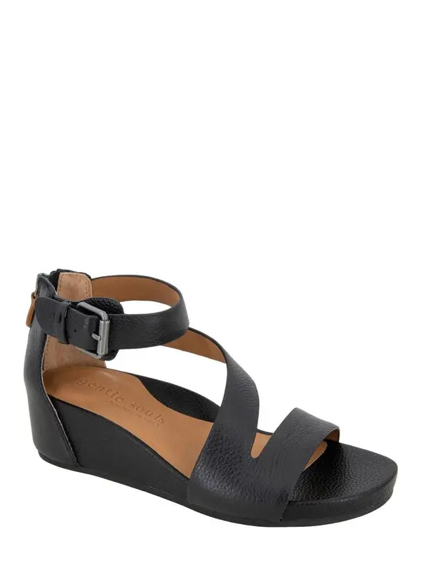 Gentle Souls By Kenneth Cole Gwen Strappy Wedge Sandals - Black