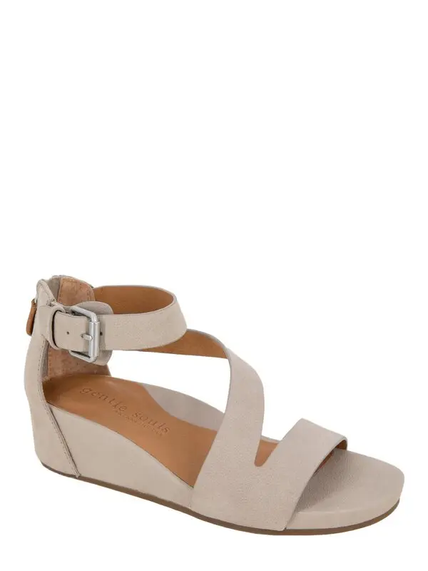 Gentle Souls By Kenneth Cole Gwen Strappy Wedge Sandals - Mushroom Nubuck