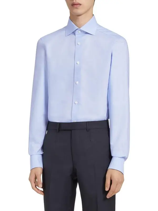 Zegna Trofeo Milano Cotton Button-up Shirt - Light Blue