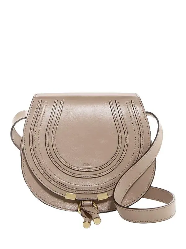 Chloé Marcie Small Saddle Bag - Deep Beige Shiny Leather