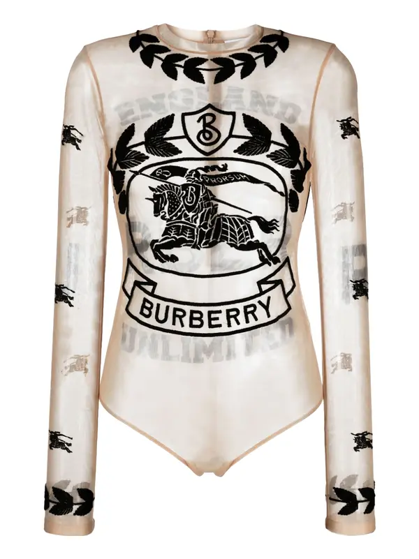 Burberry Embroidered Stretch Tulle Bodysuit - Neutrals