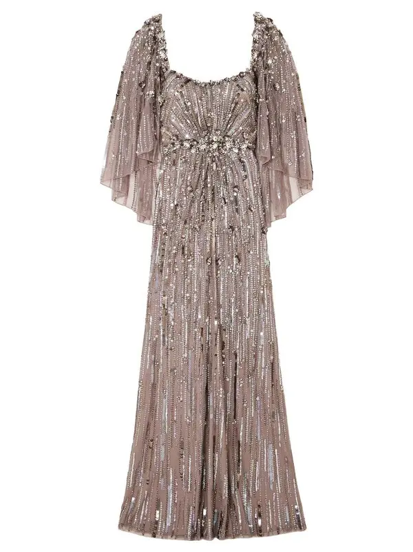 Jenny Packham Cape-effect Embellished Tulle Gown - Purple