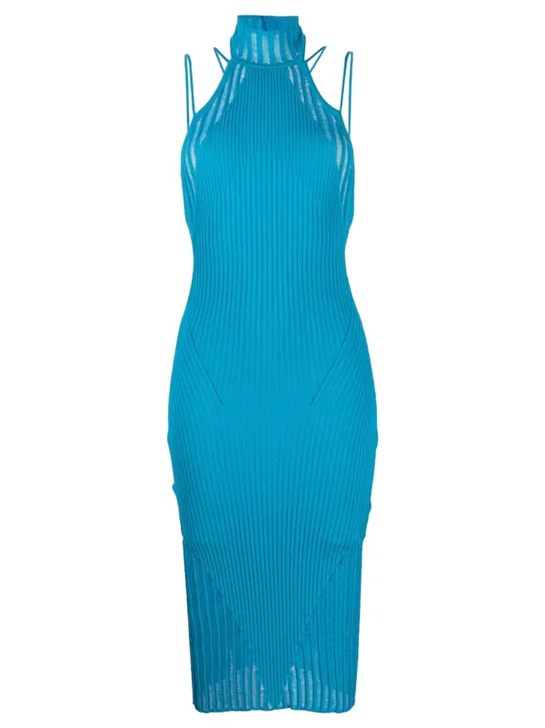 ANDREĀDAMO Halterneck Knitted Midi Dress - Blue