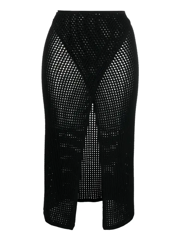 ANDREĀDAMO Slit-open Crochet Knit Midi Skirt - Black