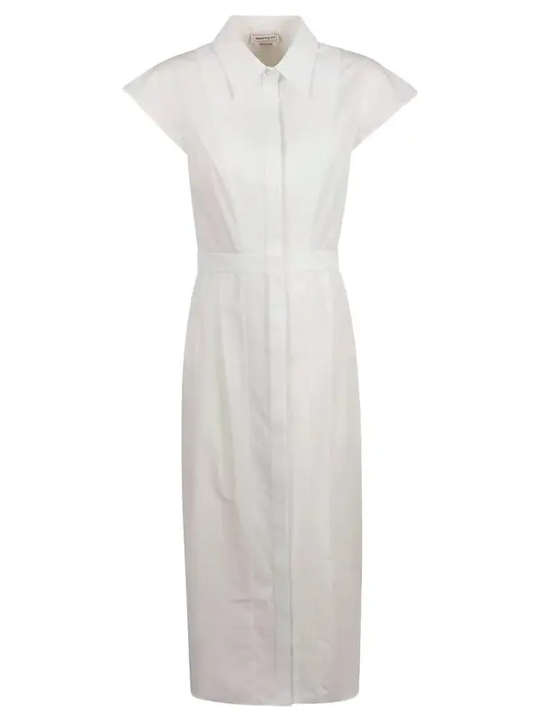 Alexander McQueen Collared Midi Shirt Dress - White
