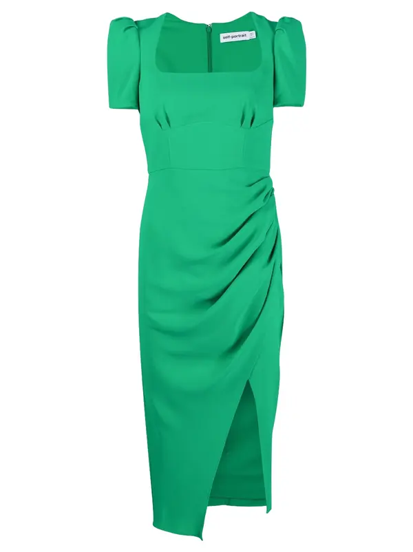 SELF-PORTRAIT Gathered Puff-sleeve Dress - Green