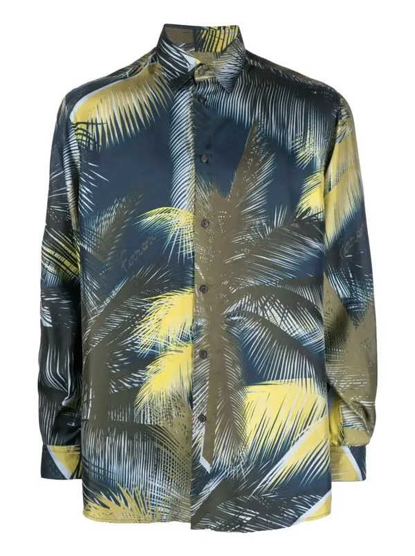 FERRARI Graphic-print Silk Shirt - Blue