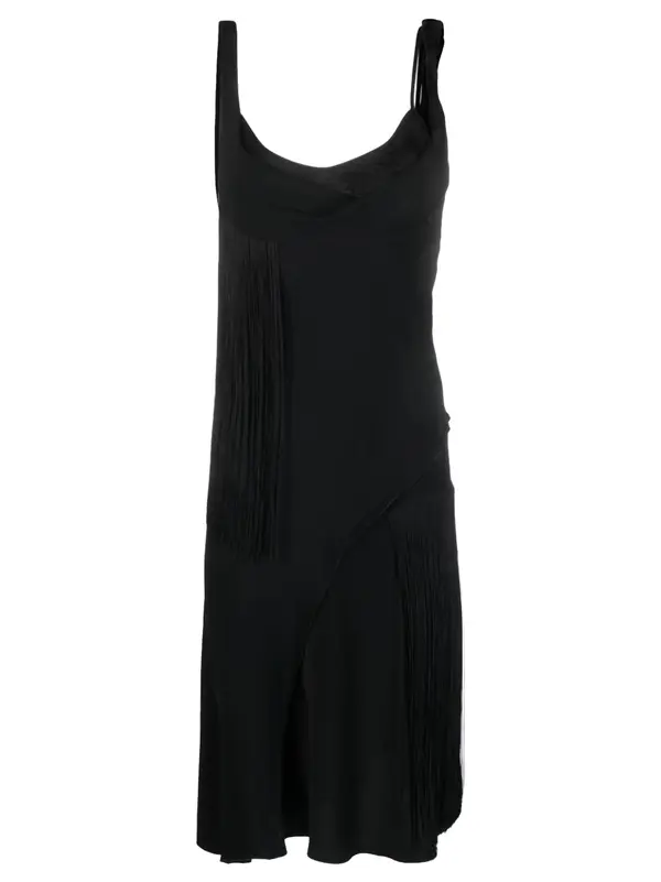 Victoria Beckham Asymmetric Fringed Slip Dress - Black