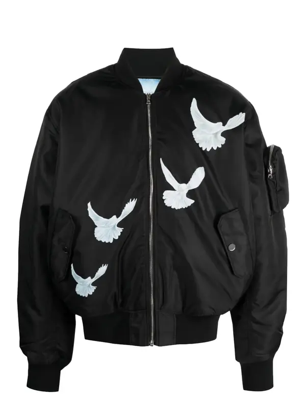 3.PARADIS Bird-print Bomber Jacket - Black