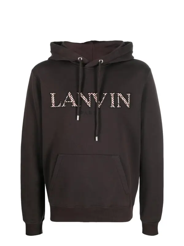 LANVIN Embroidered-logo Cotton Hoodie - Brown