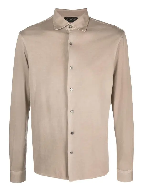 DELL'OGLIO Long-sleeve Cotton Shirt - Neutrals