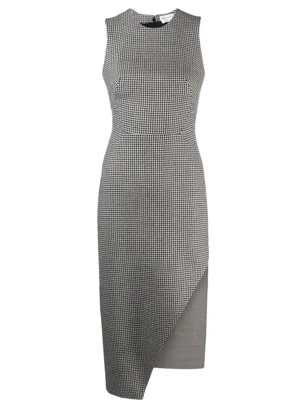Alexander McQueen Houndstooth Asymmetric Midi Dress - Black